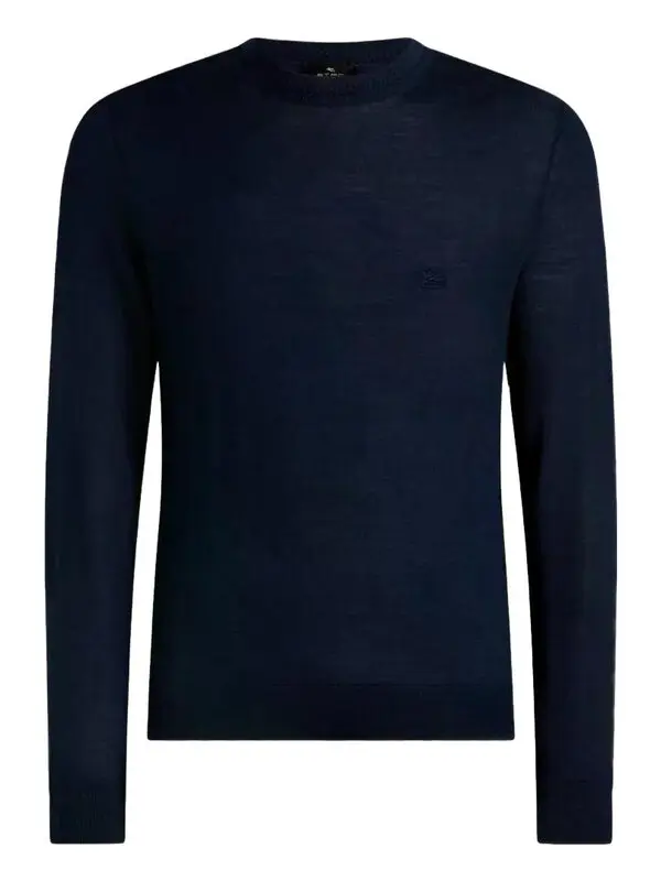 Etro Wool And Silk Sweater With Pegaso Embroidery - Blue