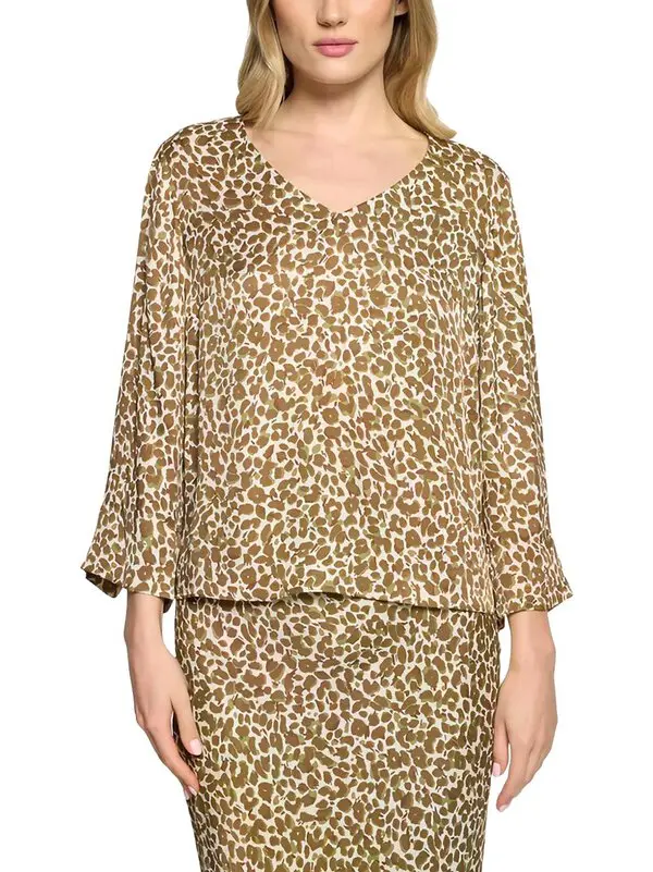 BETTY BARCLAY Leopard Print V-neck Blouse - Brown