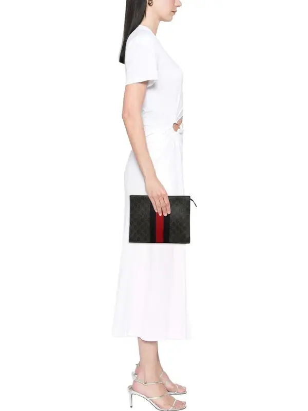 Gucci Gg Supreme Web Clutch Bag - Black