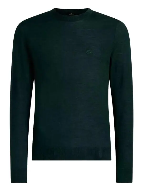 Etro Wool And Silk Sweater With Pegaso Embroidery - Green