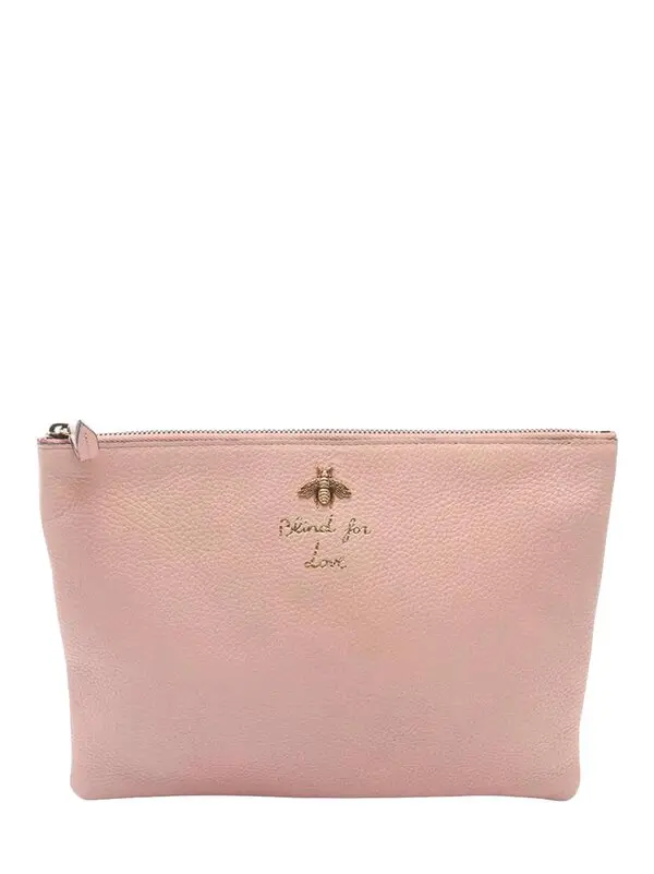 Gucci Grained Leather Animalier Business Bag Clutch - Pink