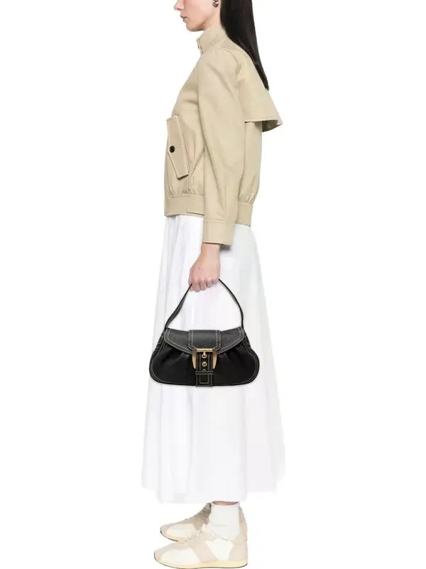 Celine Grained Leather Buckle Shoulder Bag - Black