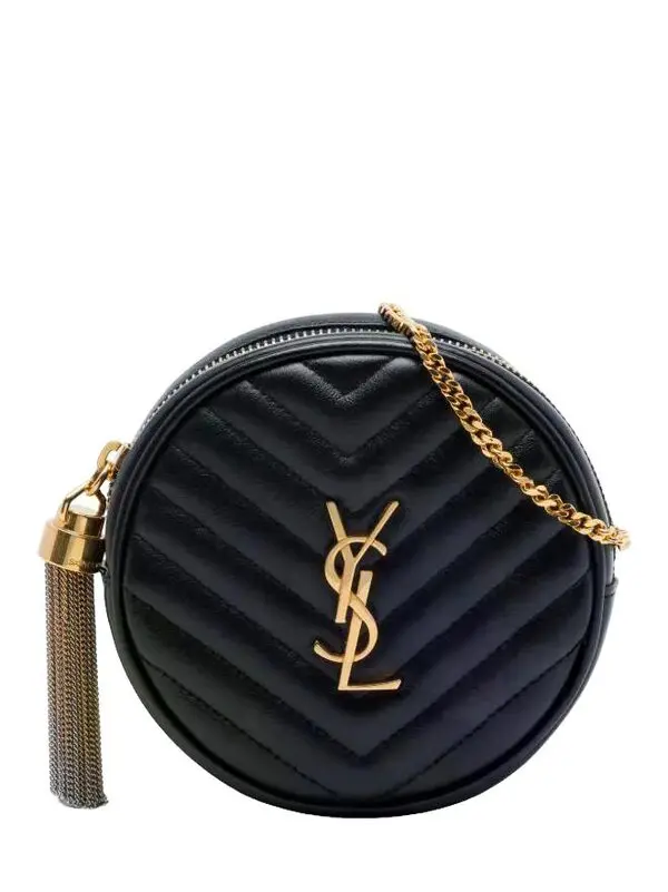 Saint Laurent Chevron Calfskin Round Belt Bag - Black