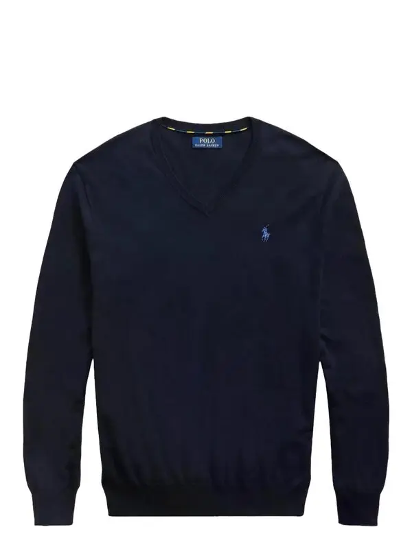 Polo Ralph Lauren Embroidered Logo V-neck Sweater - Blue