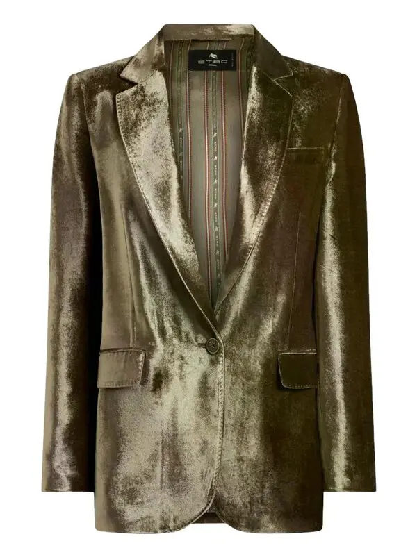 Etro Velvet Jacket With Pegaso Logo Buttons - Green