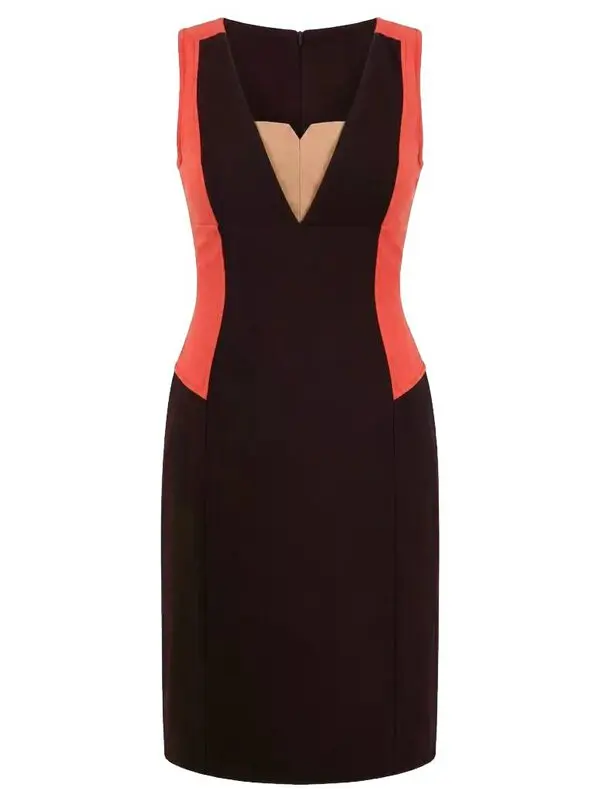 COTE Colorblocked V-neck Sleeveless Sheath Dress - Brown
