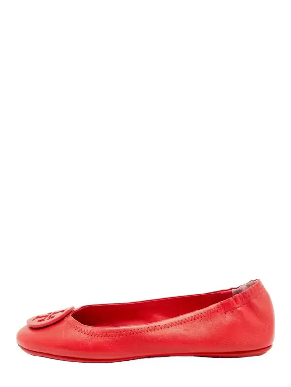 Tory Burch Leather Logo Plaque Ballet Flats - Red