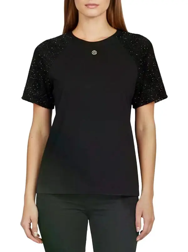Maje Tweed Raglan-sleeve T-shirt - Black