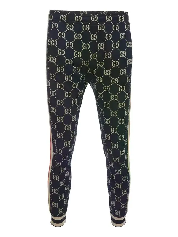 Gucci Monogram-pattern Side-stripe Track Pants - Blue