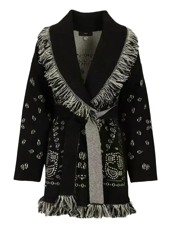Alanui Bandana Jacquard Fringed Cardigan - Black