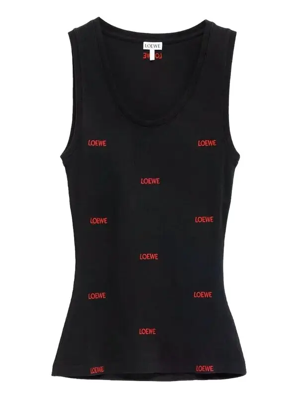 Loewe Logo-embroidered Ribbed-knit Tank Top - Black