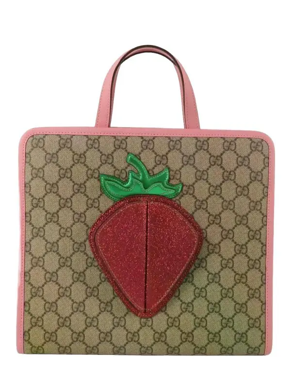 Gucci Strawberry Appliqué Tote Bag - Brown