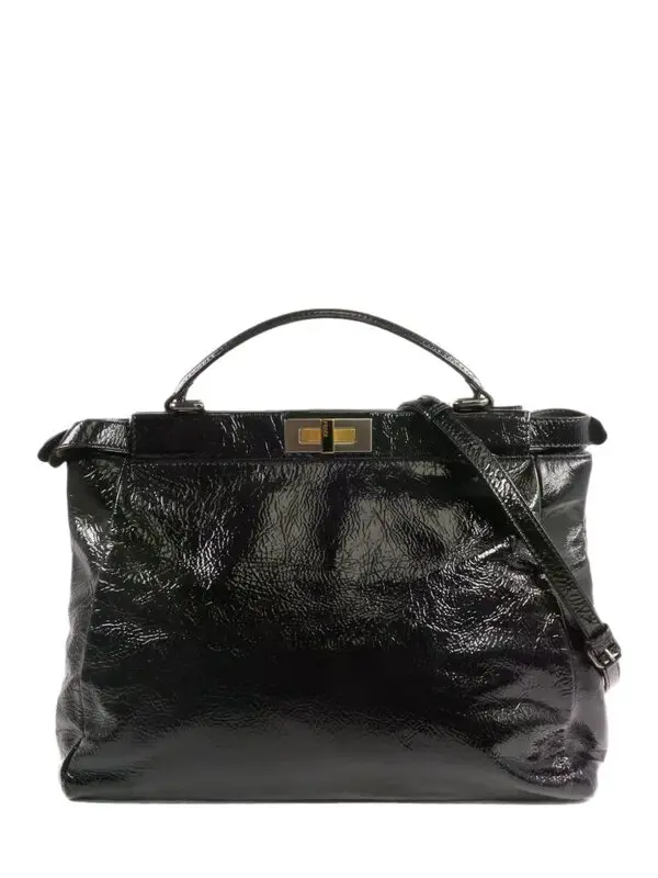 Fendi Peekaboo Patent Leather Handbag - Black