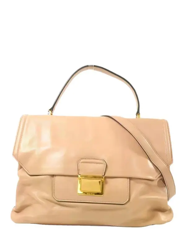 Miu Miu Leather Foldover Shoulder Bag - Neutrals