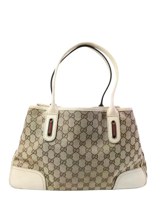 Gucci Gg Canvas Shoulder Bag With Web Detail - Neutrals