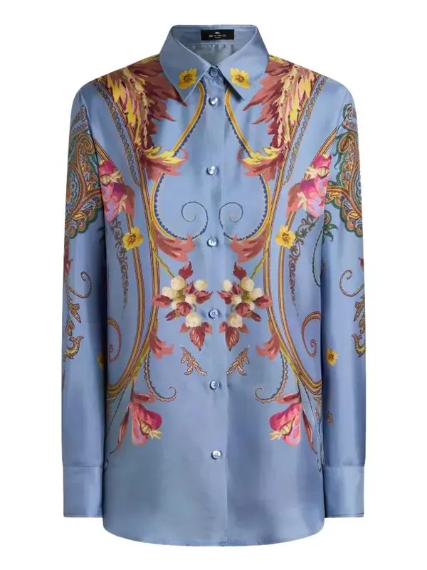 Etro Printed Silk Twill Shirt - Blue