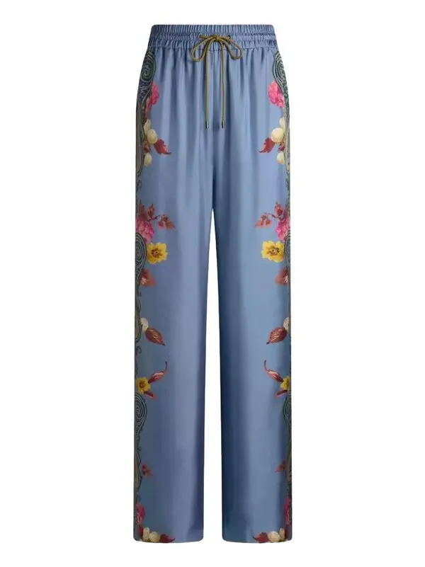 Etro Silk Trousers With Floral Paisley Print - Blue