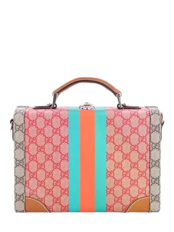 Gucci Savoy Top Handle Beauty Case Gg Coated Canvas With Leather Satchel - Brown