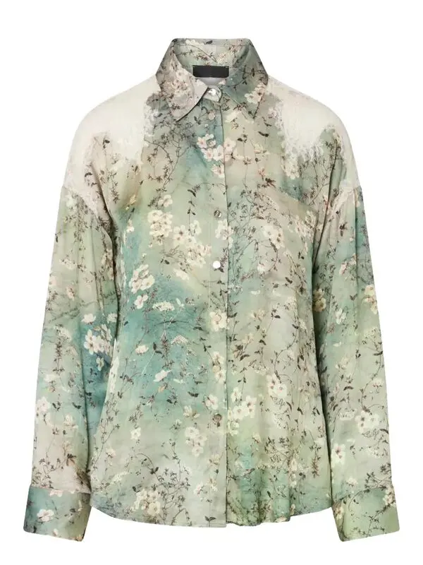 Liu Jo Printed Satin Shirt With Lace Inserts - Green