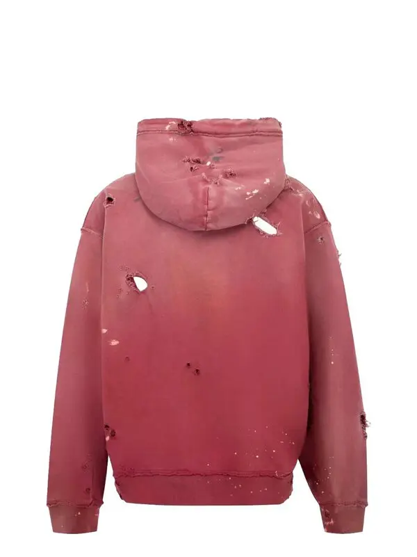 SATOSHI NAKAMOTO Distressed Logo Print Hoodie - Red