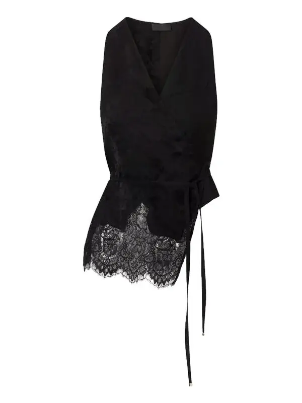 Liu Jo Jacquard Wrap Top With Lace Details - Black