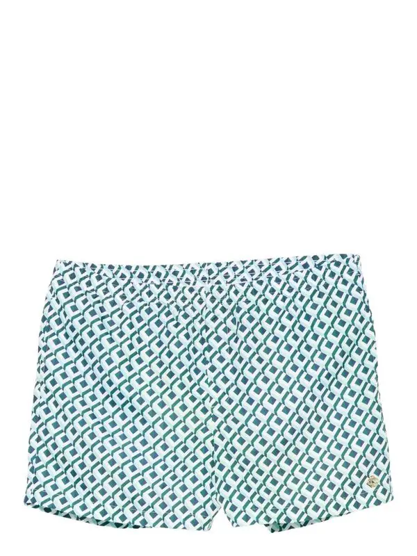Casablanca Geometric Print Logo Plaque Swim Shorts - White