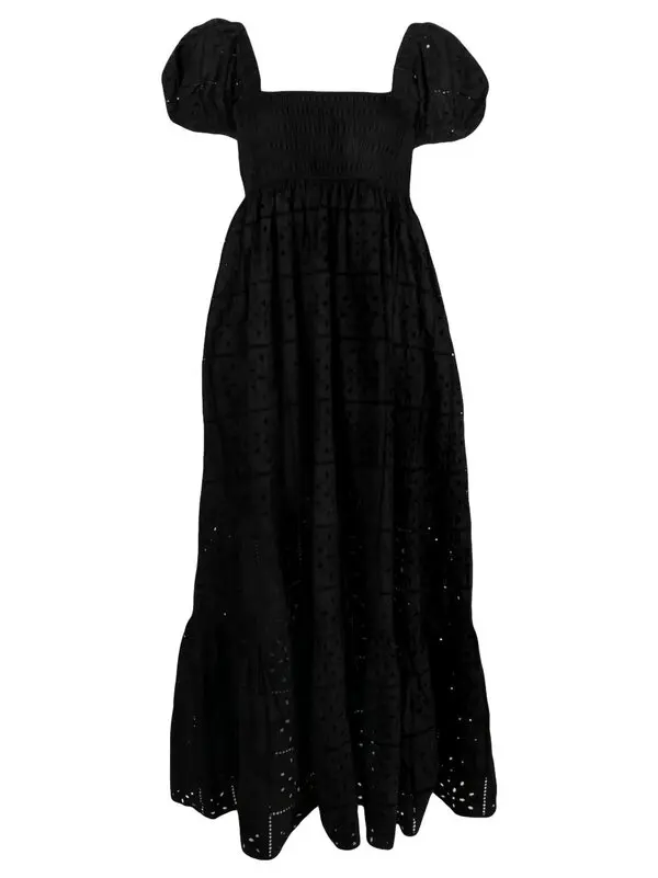 GANNI Broderie Anglaise Organic Cotton Maxi Dress - Black