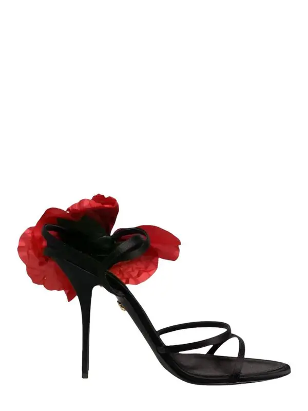 Dolce & Gabbana Satin Floral Appliqué Strappy Stiletto Sandals - Black