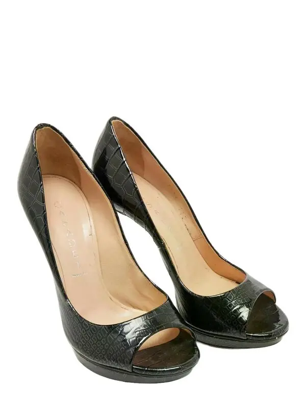 Casadei Croc-embossed Peep-toe Platform Stiletto Pumps - Black