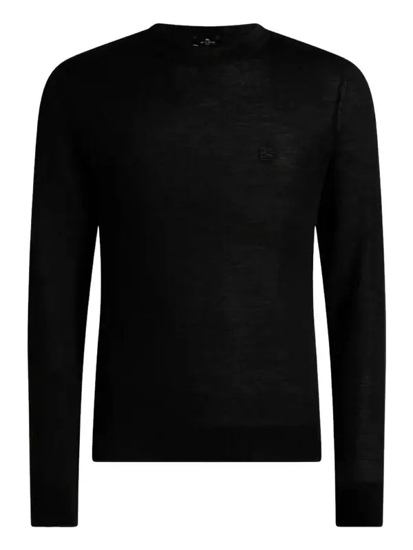 Etro Wool And Silk Sweater With Pegaso Embroidery - Black