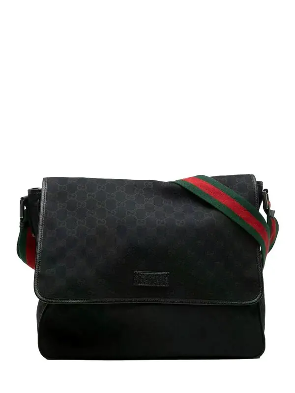 Gucci Gg Canvas Web Flap Messenger Bag - Black