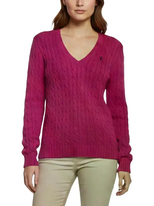 Ralph Lauren Cable Knit V-neck Sweater - Pink