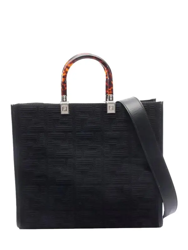 Fendi Zucca Sunshine Shopper Canvas Tote Satchel - Black