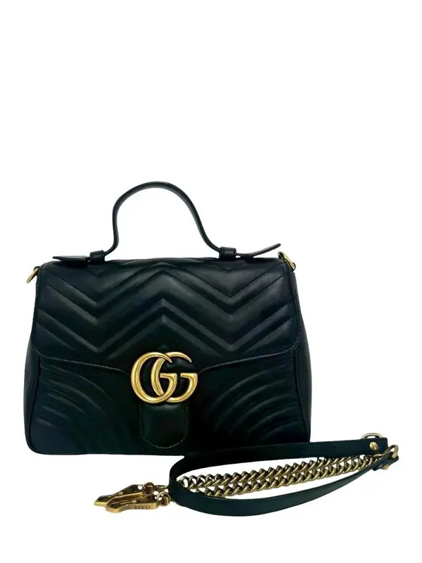 Gucci Small Gg Marmont Matelasse Leather Top Handle Satchel - Black