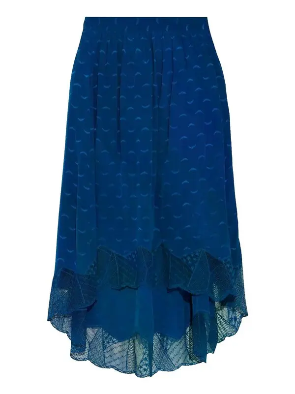 Zadig&Voltaire Overseas Silk Lace Trim Graphic Print Skirt - Blue