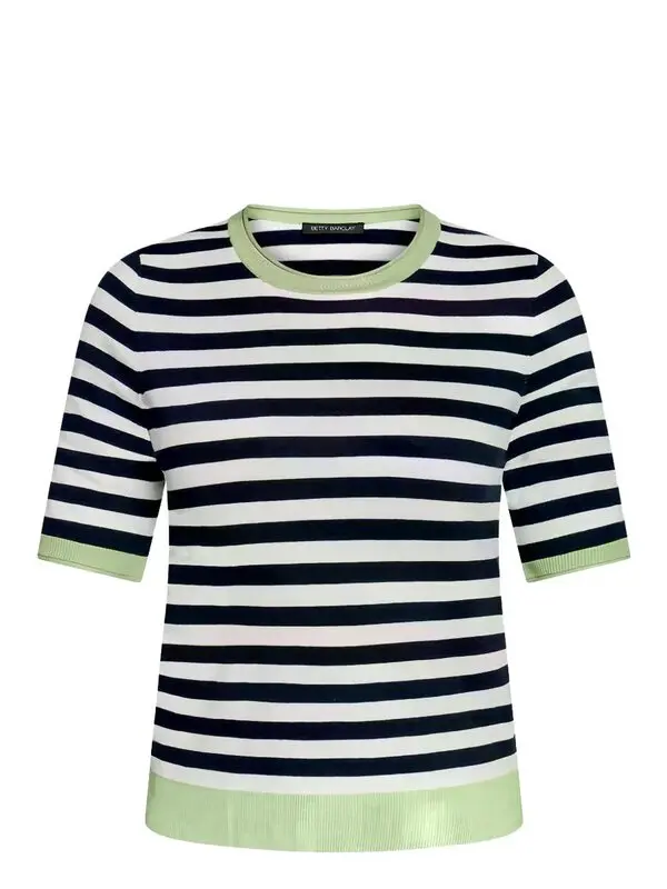 BETTY BARCLAY Striped Fine Knit Crew Neck Sweater - Blue