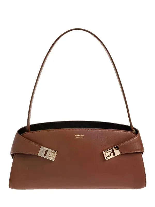 FERRAGAMO Hug Calf Leather Shoulder Bag - Brown