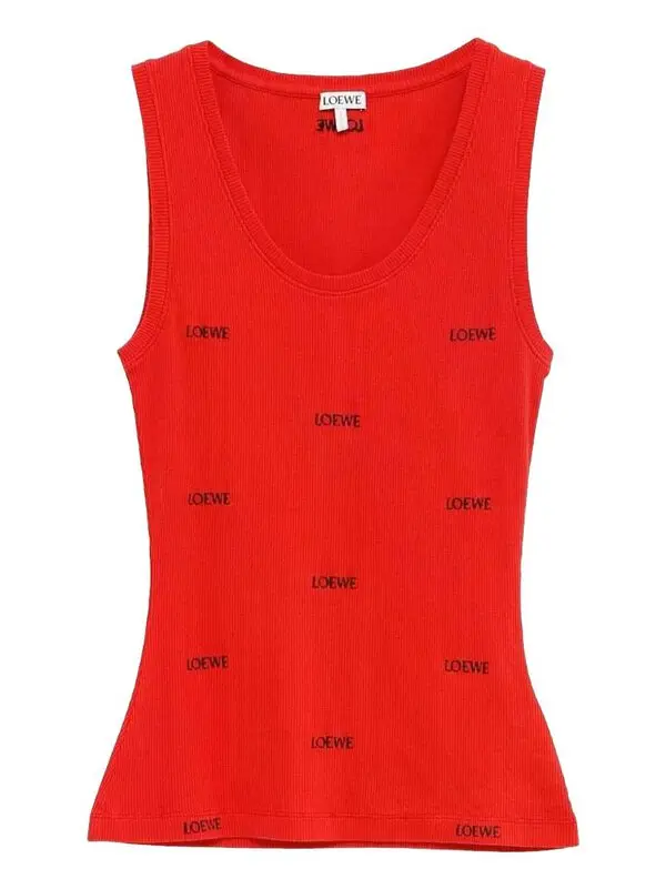 Loewe Logo Embroidered Ribbed Knit Tank Top - Red