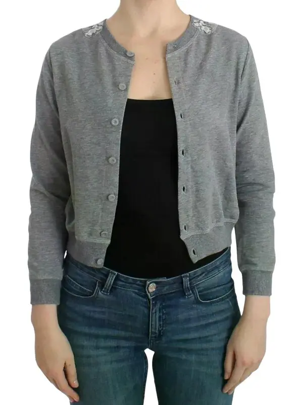 Ermanno Scervino Cropped Cardigan With Lace Embroidery - Grey