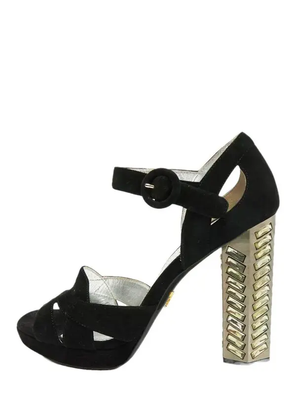 Prada Suede Crystal-embellished Heeled Sandals - Black