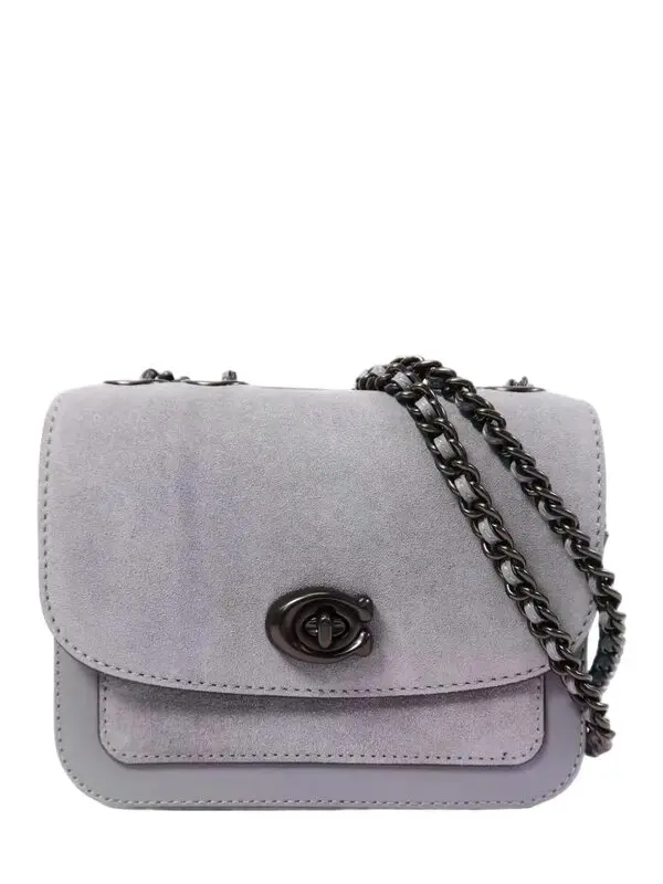 COACH VINTAGE Suede Shoulder Bag With Chain Strap And Turn Lock - Grey