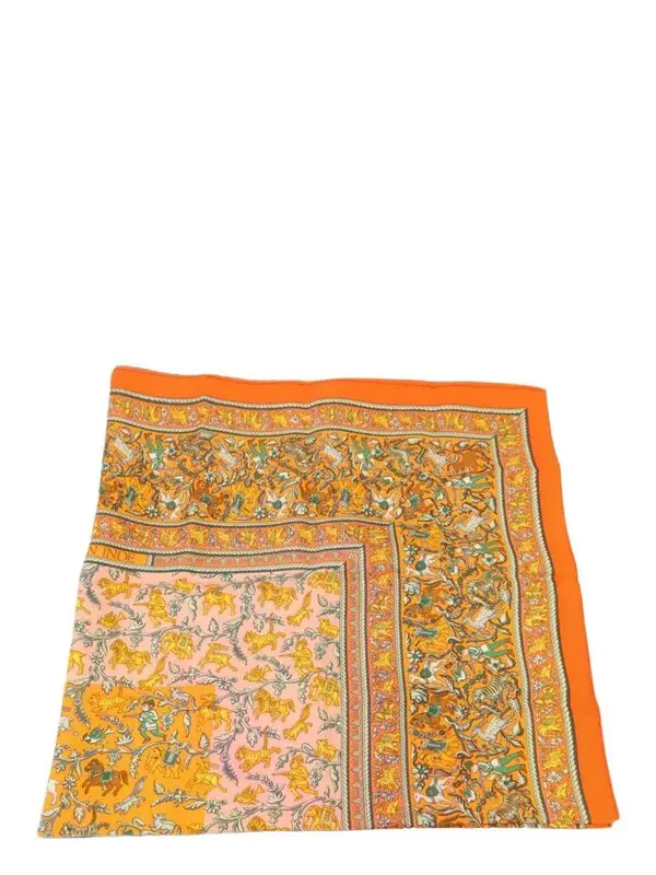 Hermès Chasse En Inde Printed Silk Scarf - Orange
