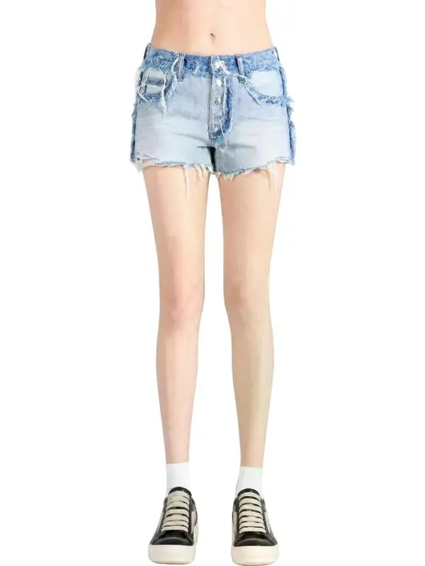 Alexander Wang Deconstructed Frayed-edge Shorts - Blue