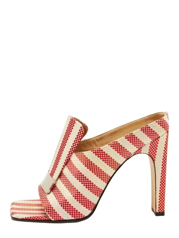 SERGIO ROSSI Striped Square Toe Block Heel Sandals - Red