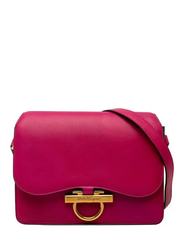 FERRAGAMO Calfskin Gancini Joanne Crossbody Bag - Pink