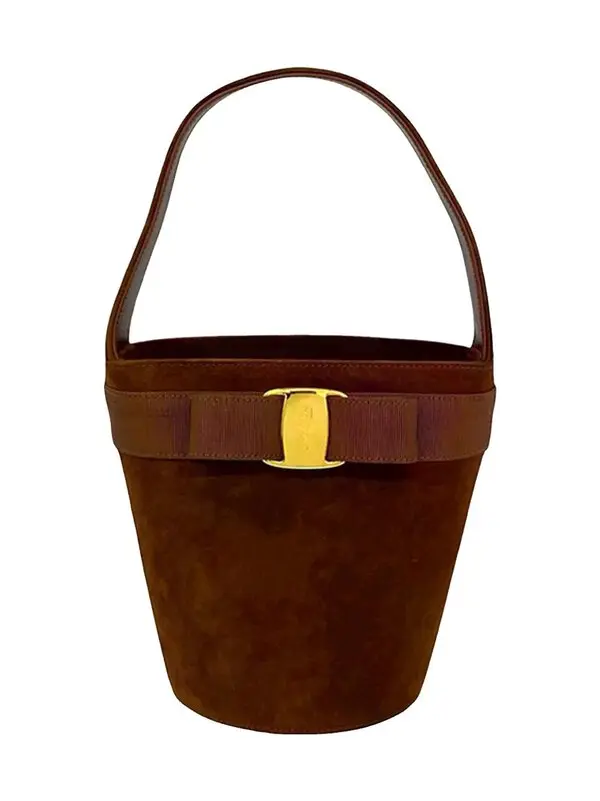 FERRAGAMO Vara Suede Bucket Bag - Brown