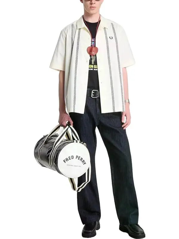 Fred Perry Placement-print Revere-collar Shirt - Neutrals
