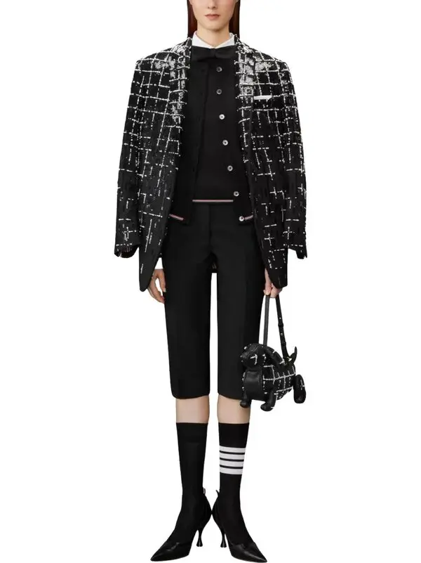 Thom Browne Rib-stitch Cardigan With Rwb Stripe Trim - Black