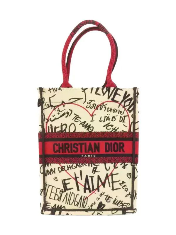 Dior Graffiti Print Vertical Tote Bag - Neutrals