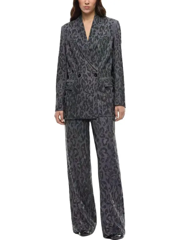 Pinko Double-breasted Jacket With Jaguar Motif Embellishment - Grey